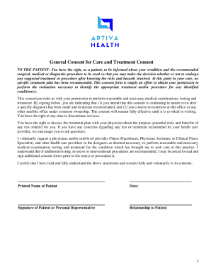 Fillable Online General Consent for Care and Treatment Fax Email Print ...