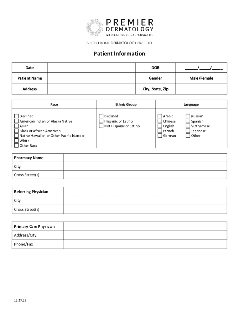 Fillable Online . Premier Dermatology New Patient Forms Fax Email Print - pdfFiller