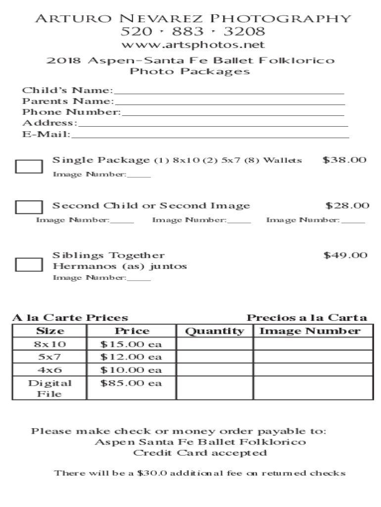 Fillable Online Arturo Nevarez Photography - Tucson, AZ - Photographer Fax Email Print - pdfFiller