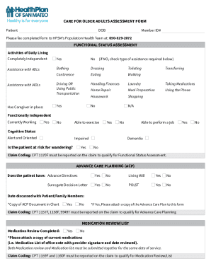 Fillable Online CARE FOR OLDER ADULTS ASSESSMENT FORM ADVANCE ... Fax ...