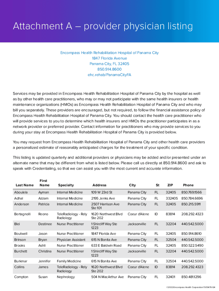 Fillable Online Encompass Health Rehabilitation Hospital of Panama City ...