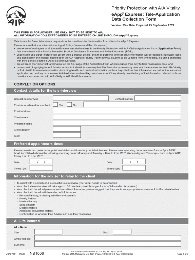Fillable Online Tele-Application Data Collection Form Fax Email Print ...