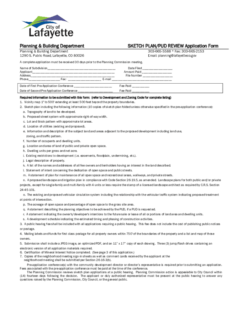 Fillable Online Planning & Building Department SKETCH PLAN/PUD REVIEW ... Fax Email Print ...