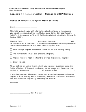 Fillable Online aging ca Appendix 4 Change in Services Notice of Action ...