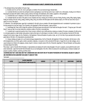 Fillable Online SOFTBALL PLAYER WAIVER, RELEASE OF LIABILITY ...