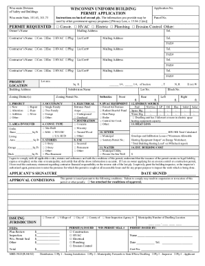 Fillable Online WISCONSIN UNIFORM BUILDING PERMIT APPLICATION PERMIT ...