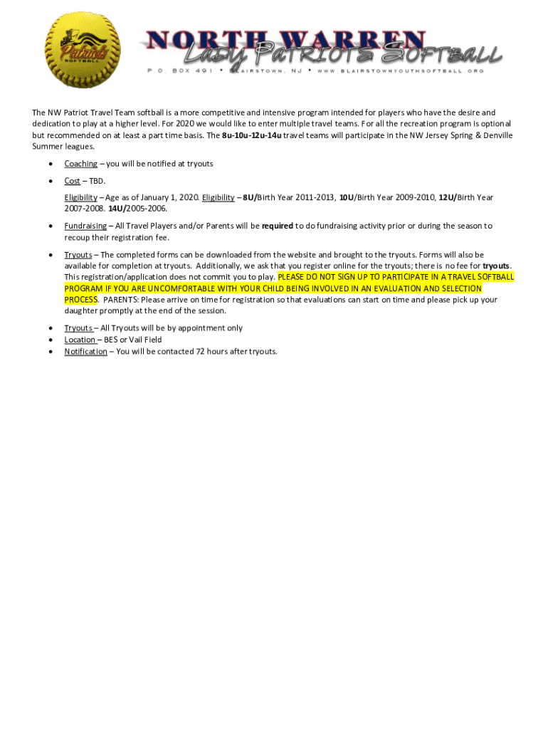 Fillable Online Select softball teams looking for players D5C8G5 Fax ...