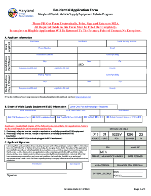 Fillable Online energy maryland Residential Application Form MD D13 MEA 23 Fax Email Print ...