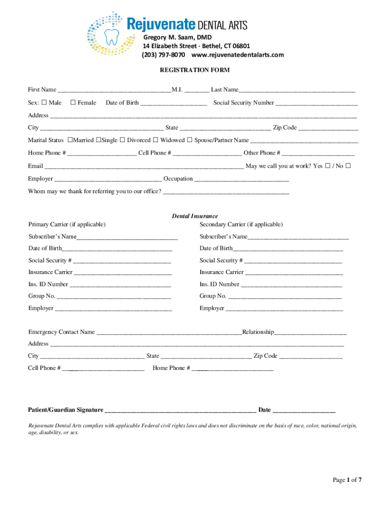 Fillable Online Gregory M. Saam, DMD 14 Elizabeth Street Bethel, CT 06801 (203 ... Fax Email ...