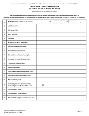 Fillable Online prevention cancer Protocol Deviation Form. NCI Division of Cancer Prevention ...