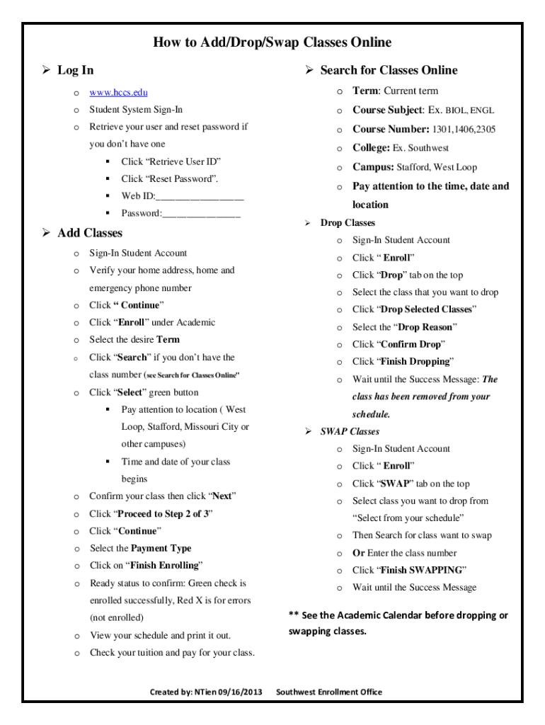 Fillable Online How to Add/Drop/Swap Classes Online Fax Email Print ...