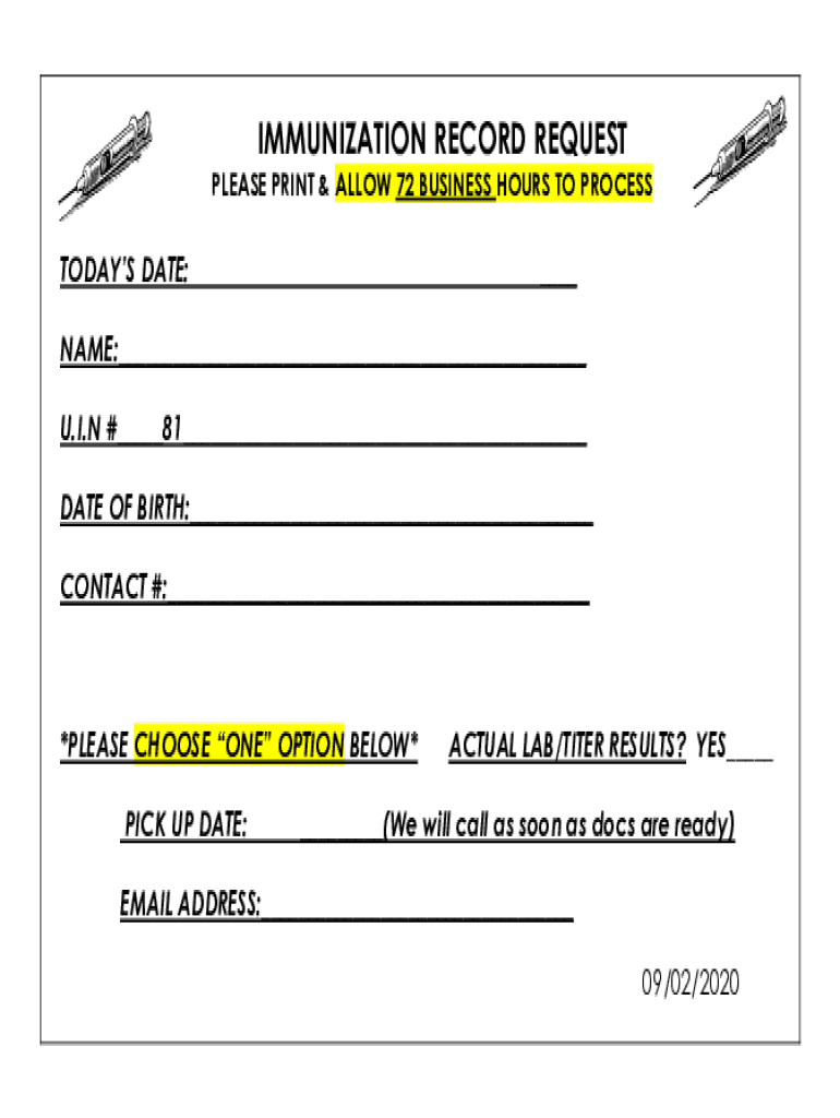 Fillable Online Immunization Record Request Fax Email Print - pdfFiller