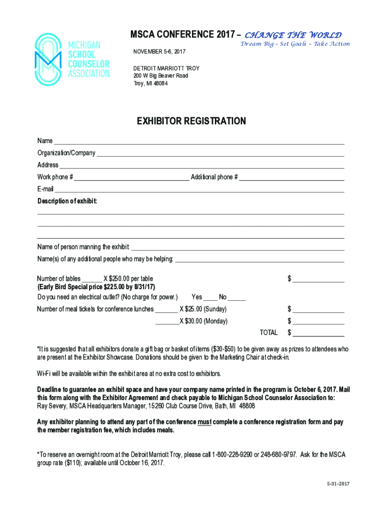 Fillable Online Exhibitor Registration Form Fall 2017.docx Fax Email Print - pdfFiller