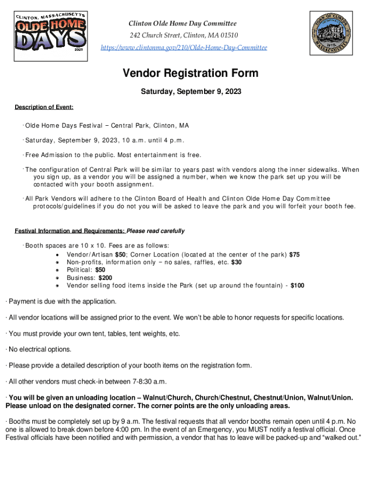 Fillable Online Vendor Registration Form - Clinton, MA Fax Email Print ...
