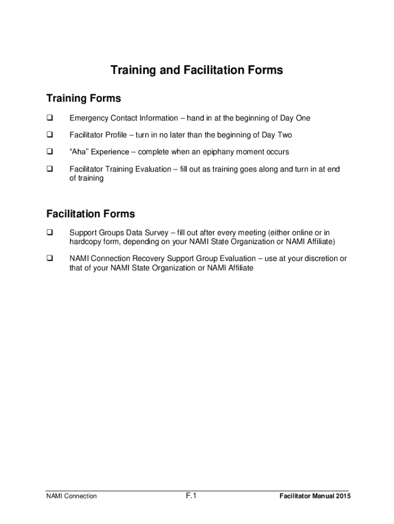 Fillable Online Training and Facilitation Forms NAMI Fax Email Print - pdfFiller