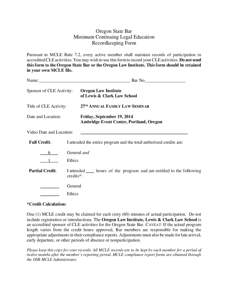 Fillable Online law lclark J:OLIDocs2014 Programs2014 Family LawBookbook MCLE form ... Fax Email ...