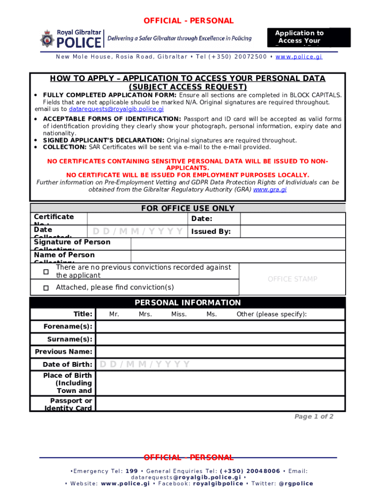 Department of Justice Subject Access Request Doc Template | pdfFiller