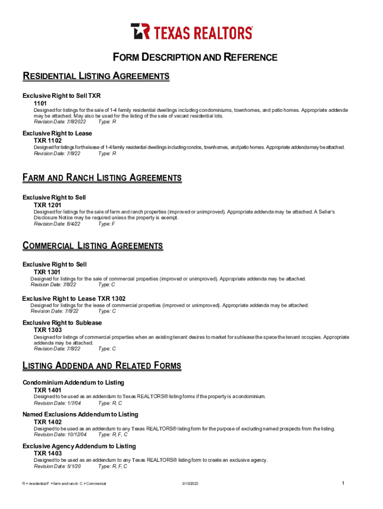 Fillable Online Form Description and Reference Texas REALTORS Fax Email ...