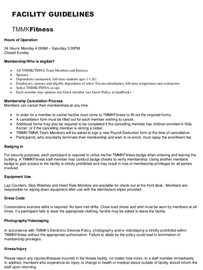 Fillable Online Gym Etiquette and Membership Policies Fax Email Print ...