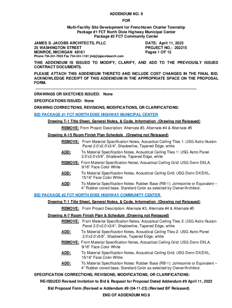 Fillable Online ADDENDUM NO. 9 FOR Multi-Facility Site Development for ...