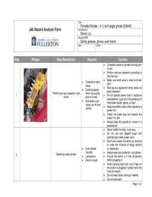 Fillable Online ehs fullerton JHA Formal Form - portable grinder. JHA ...
