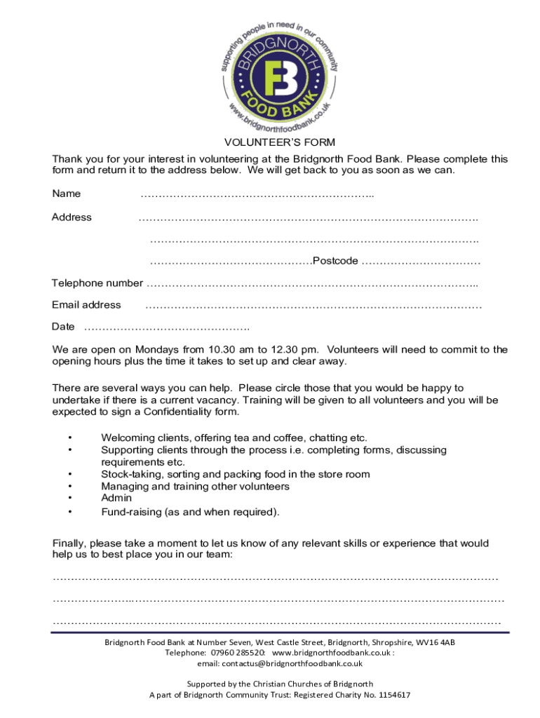 Fillable Online Fillable Online BFB Volunteer form 2015 Fax Email Print ...