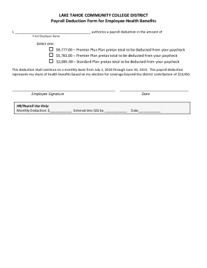 Fillable Online Payroll Deduction Form for Employee Health Benefits Fax ...