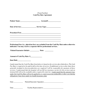 Fillable Online Tenet Facility Cash Pay Rate Agreement Patient Name ...