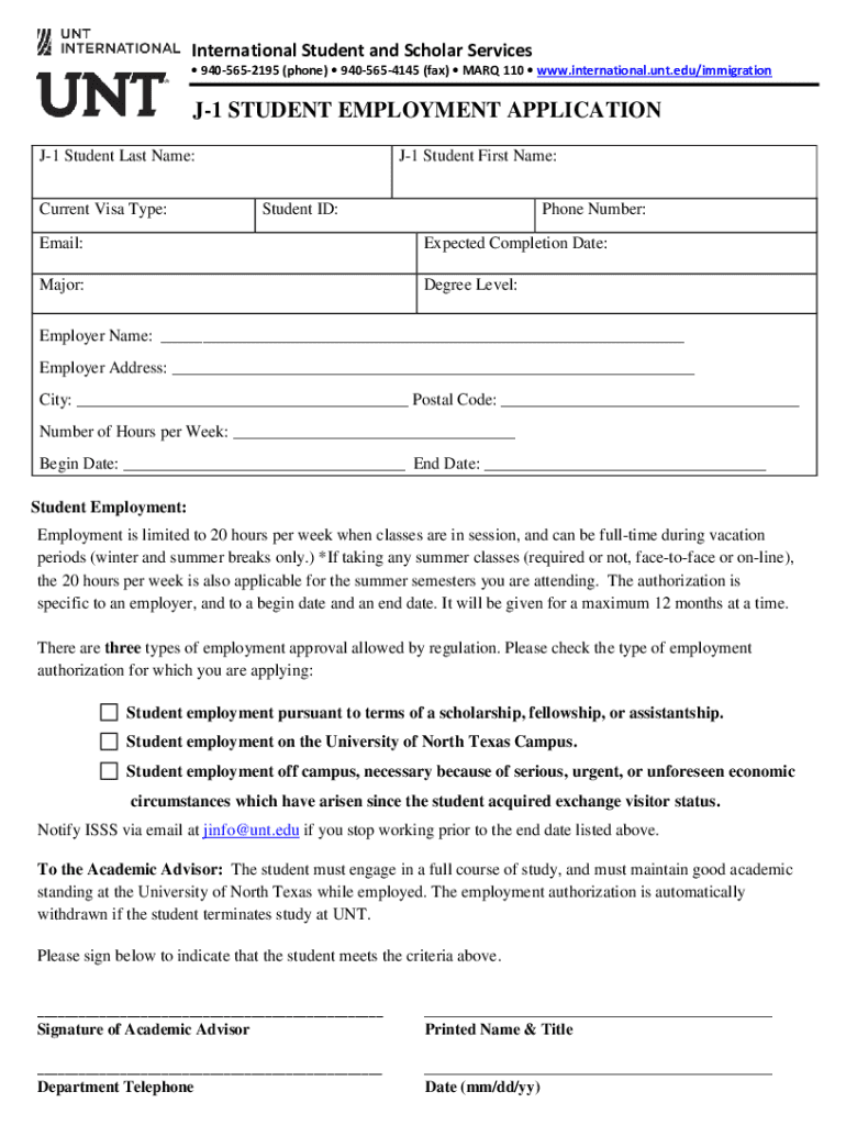 Fillable Online international unt Student Employment Application Form Fax Email Print - pdfFiller