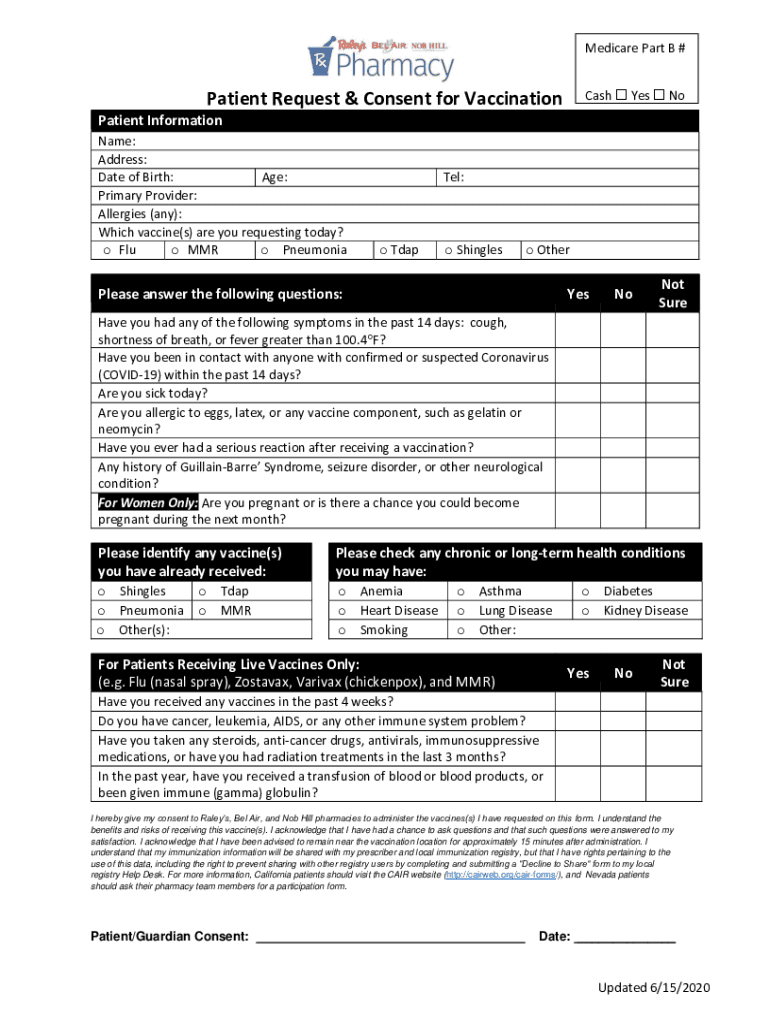 Fillable Online Patient Request & Consent for Vaccination Raley's Fax Email Print - pdfFiller