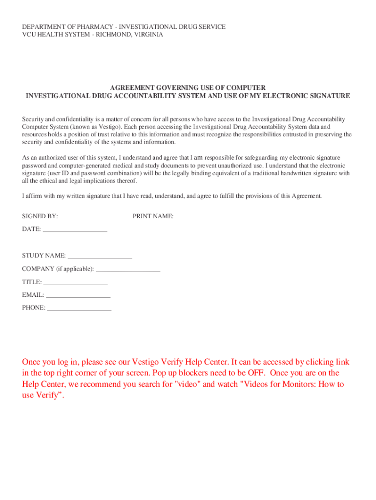 Fillable Online research vcu eSignature form for Vestigo access Fax Email Print - pdfFiller