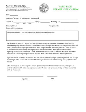 Fillable Online YARD SALE PERMIT APPLICATION Fax Email Print - pdfFiller