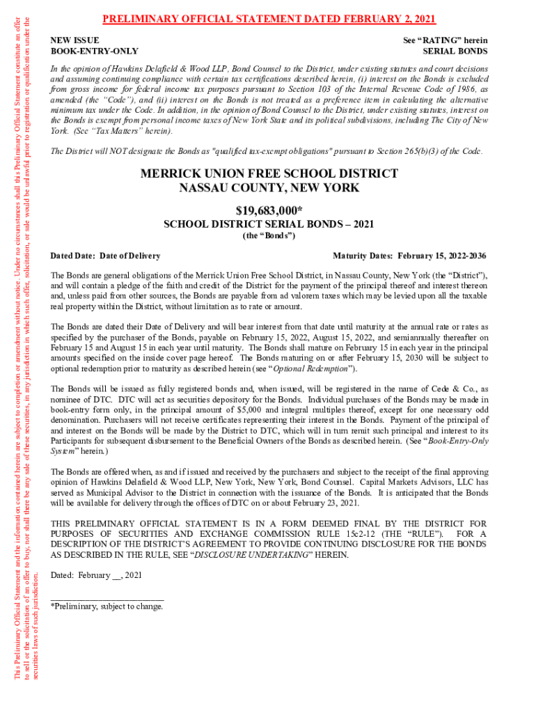 Fillable Online PRELIMINARY OFFICIAL STATEMENT DATED FEBRUARY 7 ...