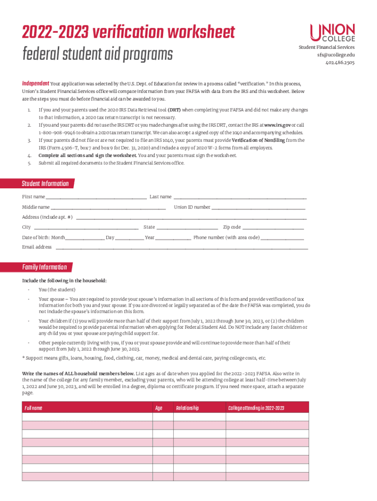 Fillable Online 2022-2023 CUSTOM VERIFICATION WORKSHEET (V4) Fax Email Print - pdfFiller