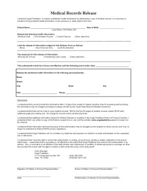 Fillable Online Authorization Release of Medical Records Fax Email ...