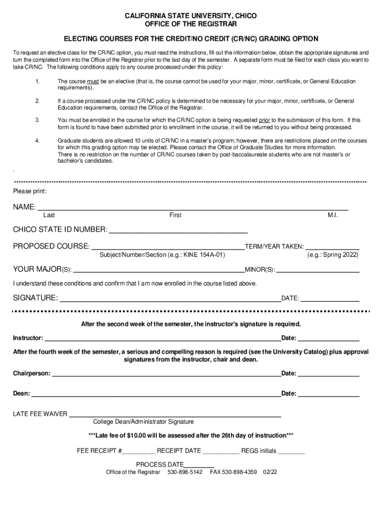 Fillable Online CHICO STATE ID NUMBER: PROPOSED COURSE: YOUR ... Fax ...