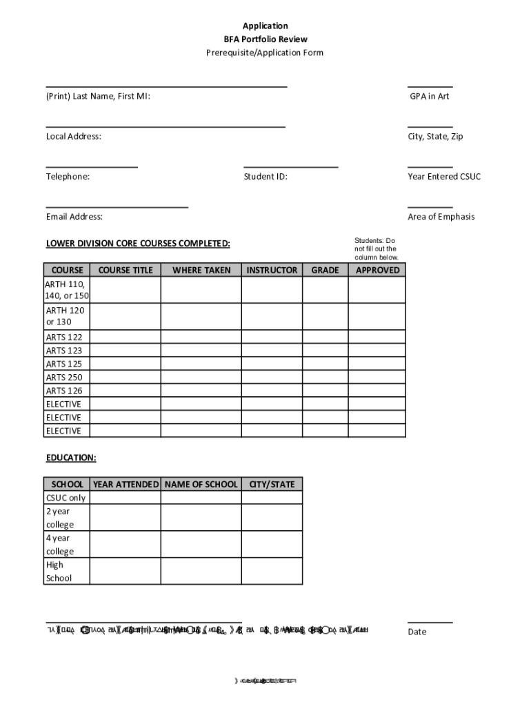 Fillable Online BFA Application Materials Checklist Fax Email Print ...