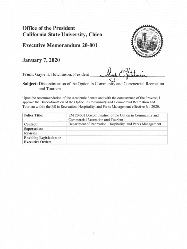 Fillable Online Executive Memorandum 20-001 Fax Email Print - pdfFiller