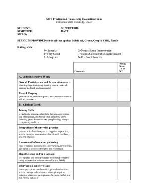 Fillable Online MFT Practicum & Traineeship Evaluation Form Fax Email ...