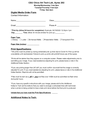 Fillable Online Digital Media Order Form CSU Chico Art Tech Lab Fax ...