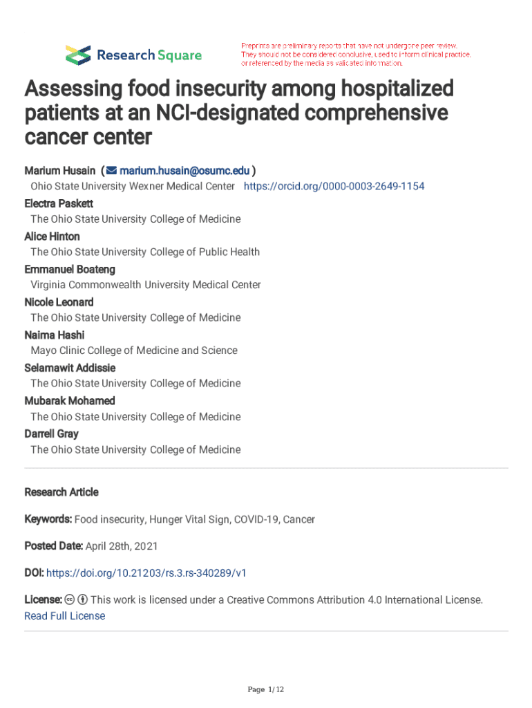 Fillable Online Assessing food insecurity among hospitalized patients ...
