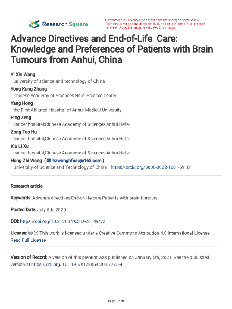 Fillable Online Advance directives and end-of-life care: knowledge and ...