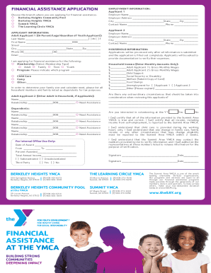 Fillable Online Financial Assistance Application for the Summit Area YMCA Fax Email Print ...
