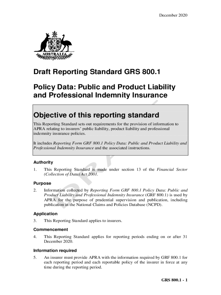 Fillable Online Draft Reporting Standard GRS 800.1 Policy Data - Public ...