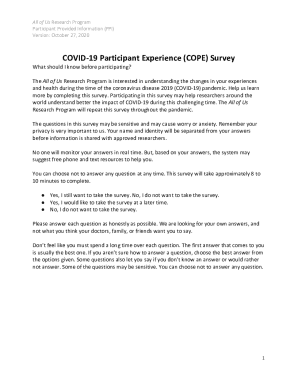 Fillable Online COVID-19 Participant Experience (COPE) Survey. November ...