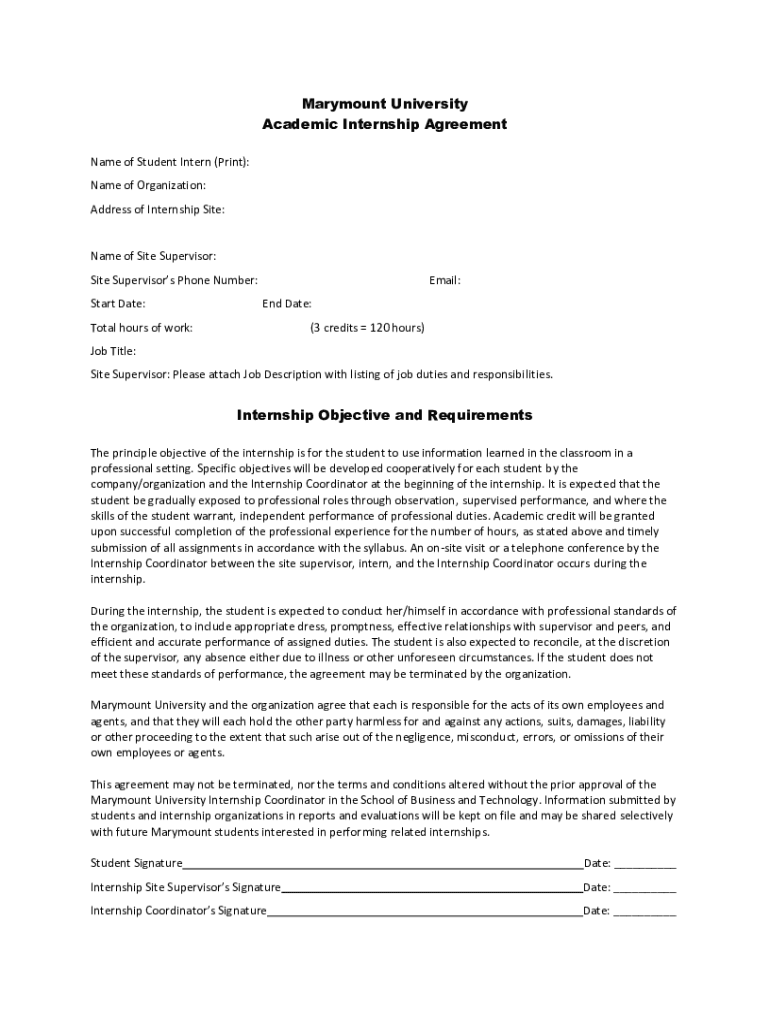 Fillable Online Internship On-Site Supervisor Agreement Form Fax Email Print - pdfFiller