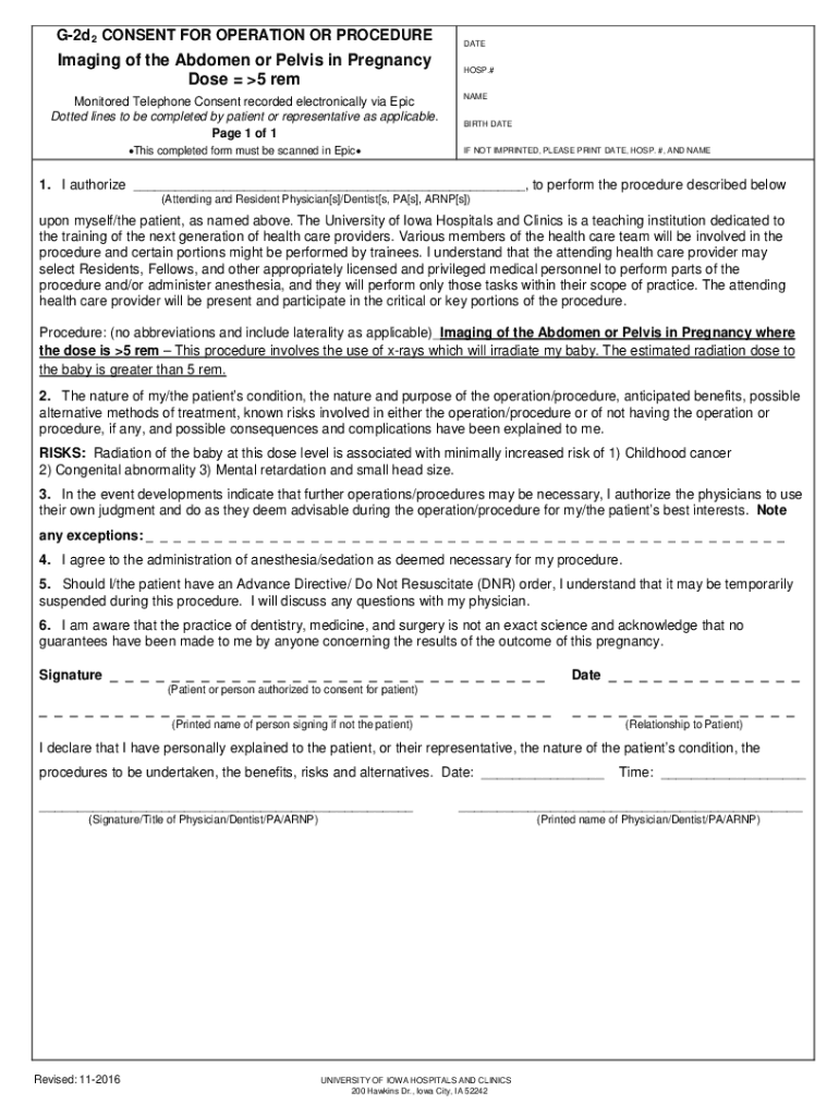 Fillable Online medicine uiowa G-2d2 CONSENT FOR OPERATION OR PROCEDURE Fax Email Print - pdfFiller