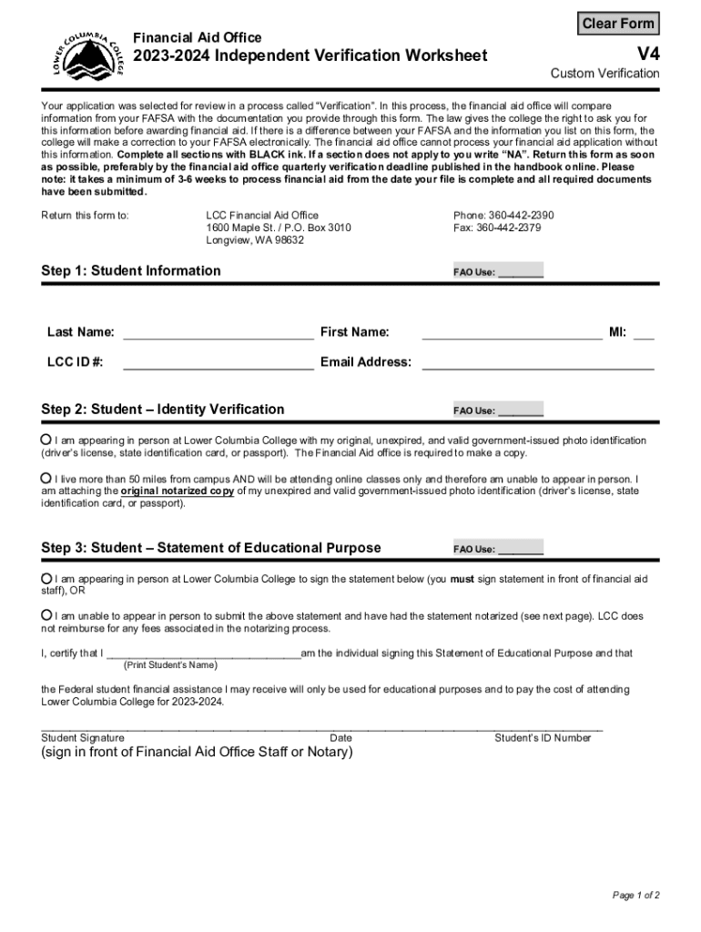 Fillable Online FAFSA Verification Process for Financial Aid Fax Email ...