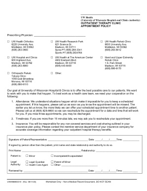 Fillable Online OUTPATIENT THERAPY CLINIC APPOINTMENT POLICY ... Fax ...