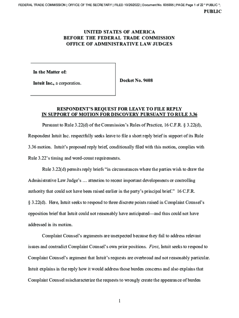 Fillable Online Respondent's Request for Leave to File Reply in Support of Motion ... Fax Email ...